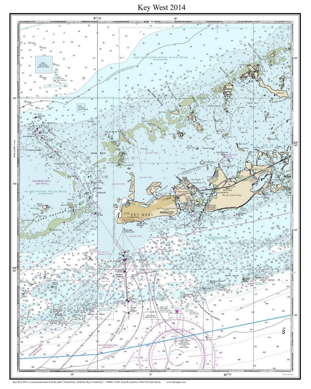 Key West 2014 - Nautical Map Florida - Custom Print - 1:80000 11442 ...