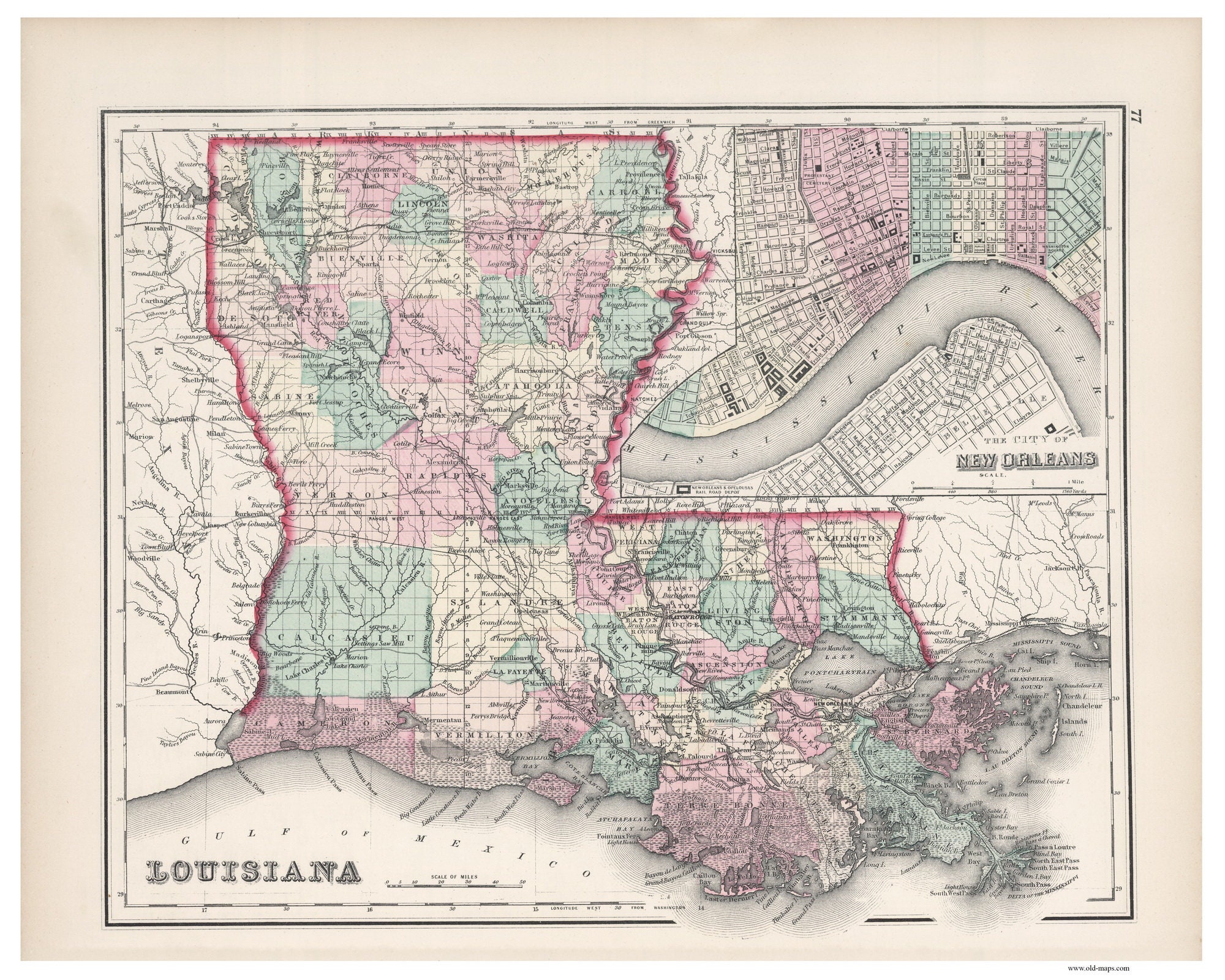 Louisiana 1878 Old Map - O.W. Gray State Map USA Atlas - Etsy
