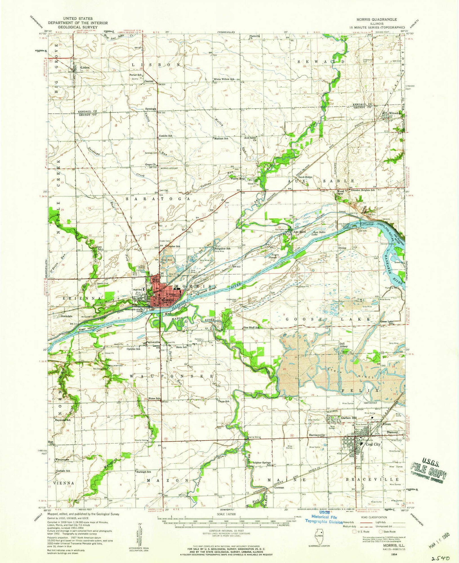 Morris 1954 1960 Old Topo Map Coal City Aux Sable Quad - Etsy