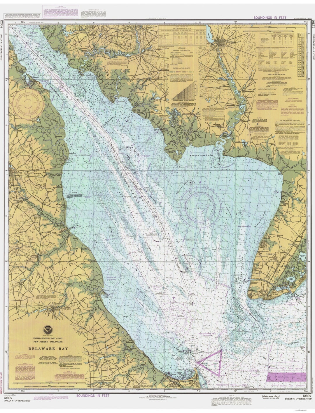 Delaware Bay 1987 Nautical Map Reprint New Jersey & Delaware 80000 AC ...