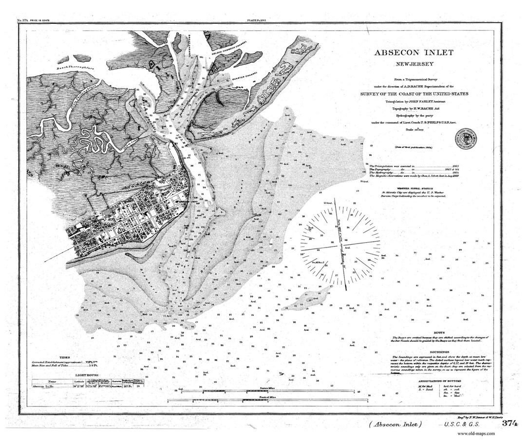 Absecon Harbor - 1864 Nautical Map - New Jersey Harbors 2 374 Reprint ...