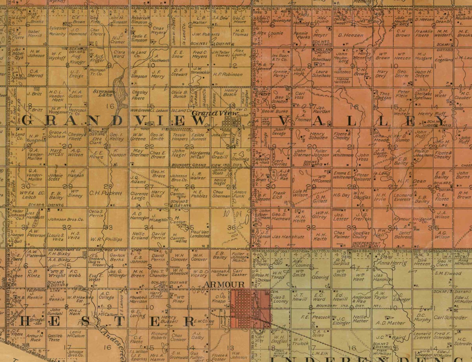 Douglas County South Dakota 1900 - Old Wall Map With Landowner Names ...