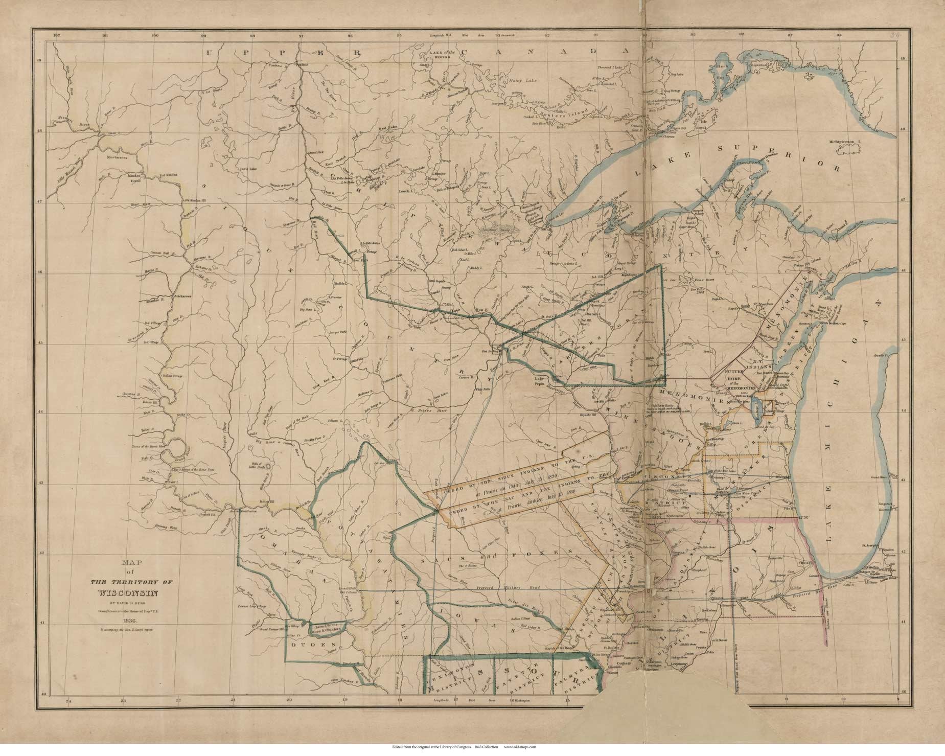 Wisconsin Territory 1836 Old Map Reimpresión 1843 regional - Etsy España