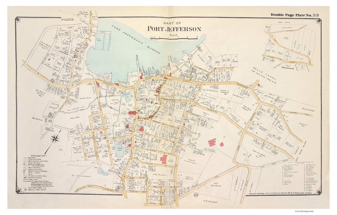 Port Jefferson Village - 1917 - Long Island New York - Suffolk Co Atlas ...