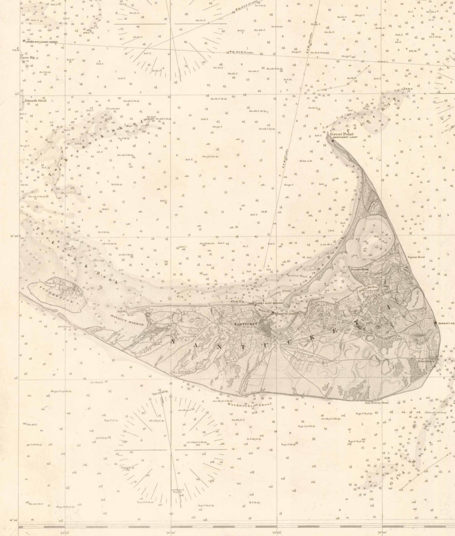 Monomoy & Nantucket Shoals to Muskeget Channel 1860 Nautical | Etsy