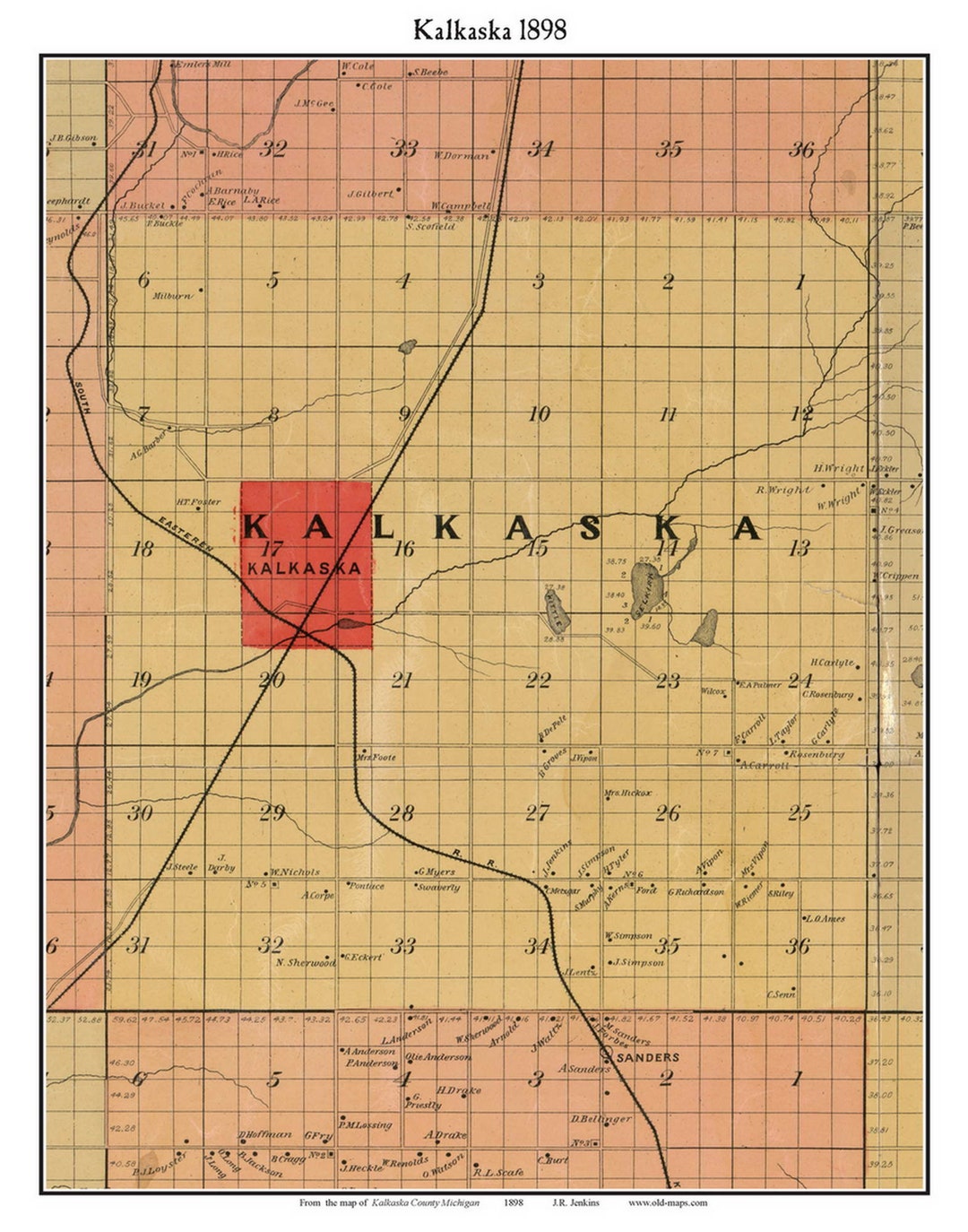 Kalkaska 1898 Old Town Map With Homeowner Names - Michigan - Reprint ...
