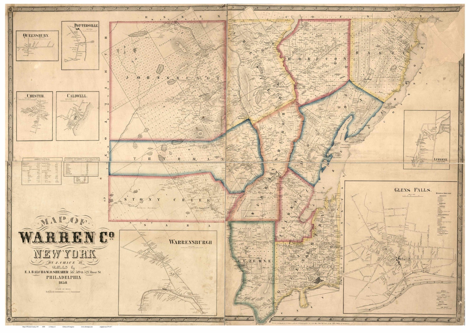 Warren County New York 1858 - Old Wall Map Reprint With Homeowner Names ...