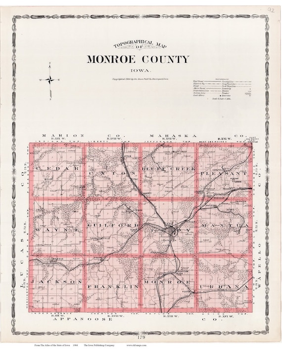 Monroe County 1904 Old Town Map Reprint Iowa State Atlas - Etsy