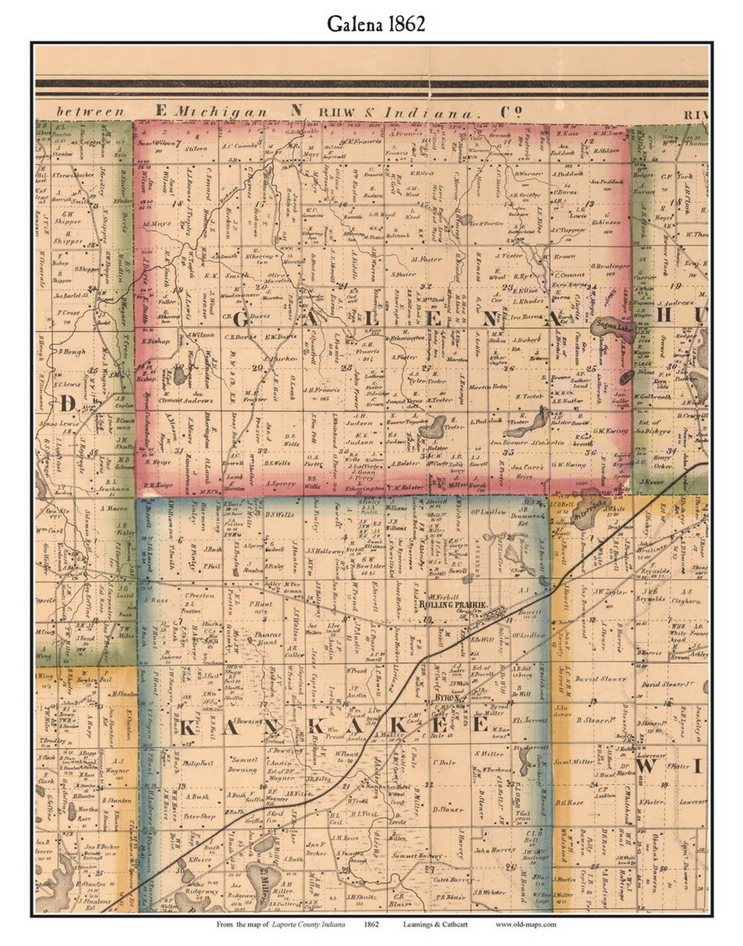 Galena 1862 Old Town Map With Homeowner Names Indiana Sogma Lake ...