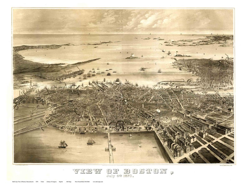 Boston - 1870 - Copy 1 - Birds Eye View by F. Fuchs - Reprint - Etsy