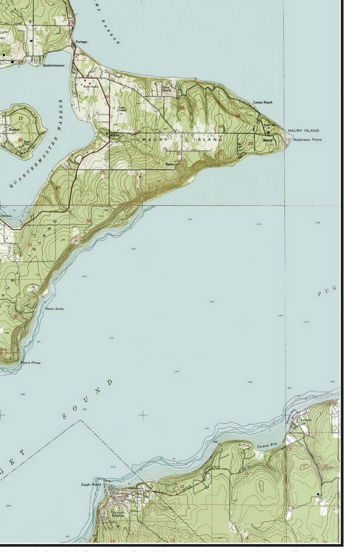 Vashon Island Ca. 1949 USGS Old Topographic Map Custom - Etsy