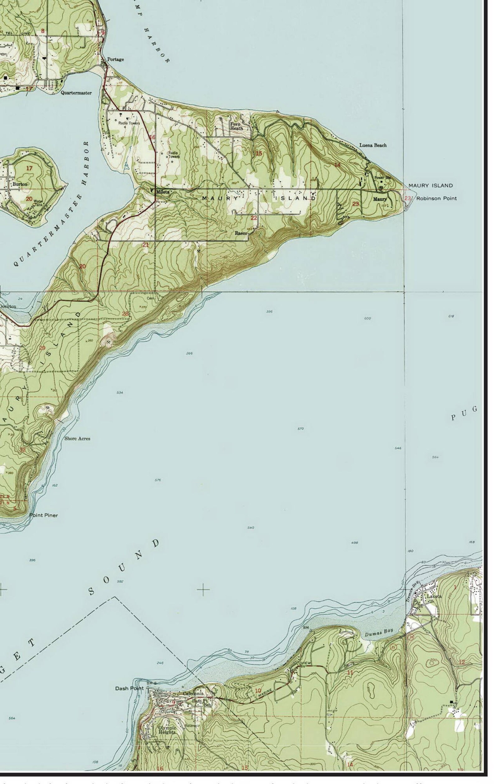 Vashon Island Ca. 1949 USGS Old Topographic Map Custom - Etsy