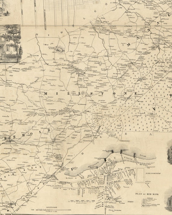 Millstone 1851 Old Town Map with Homeowner Names Perinneville | Etsy