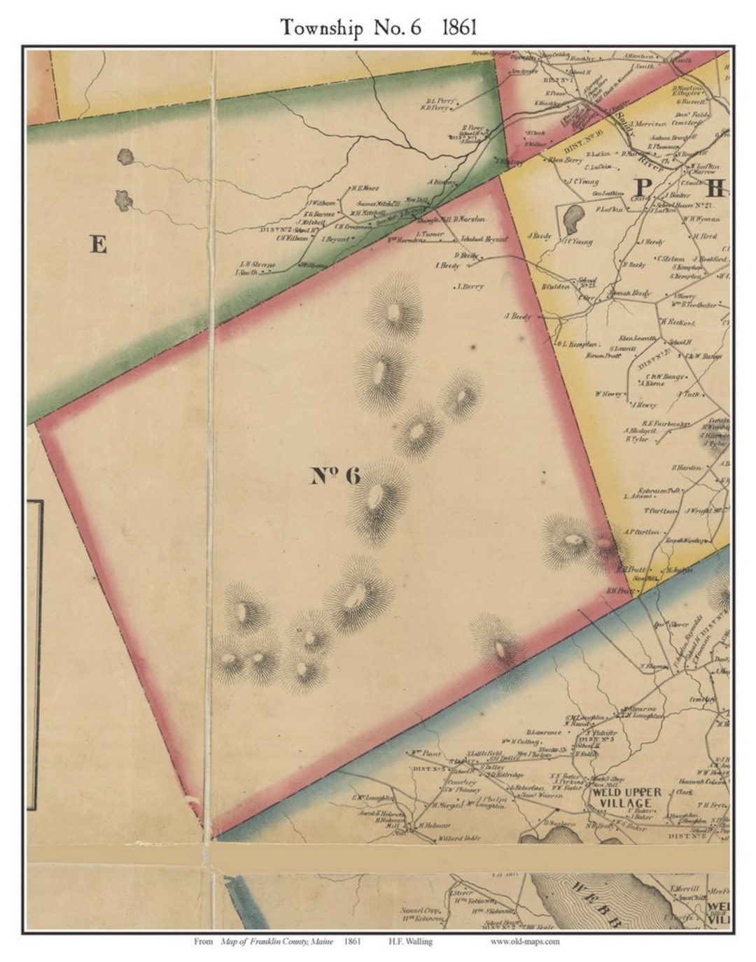 Weld Upper Village 1861 Old Town Map With Homeowner Names Maine ...