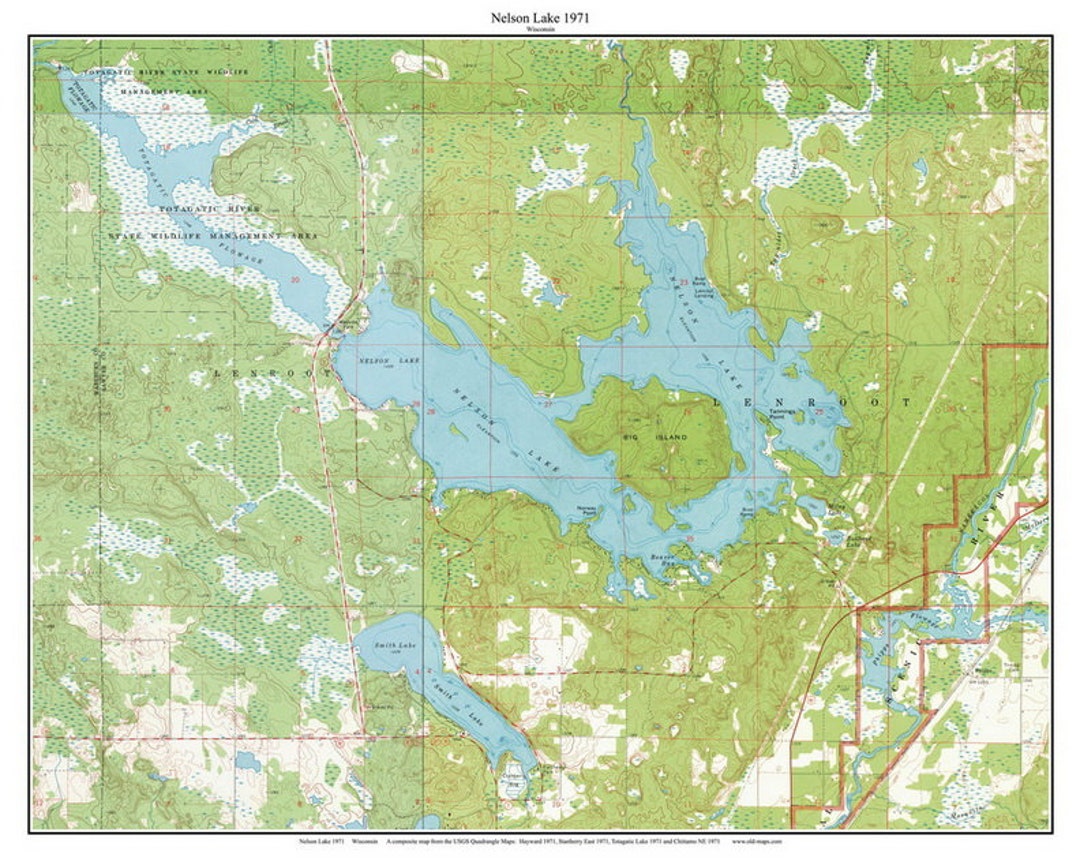 Nelson Lake 1971 - USGS Old Topographic Map Custom Composite Wisconsin ...