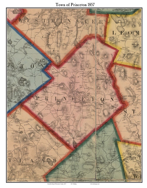 Princeton 1857 Old Town Map With Homeowner Names Massachusetts - Etsy