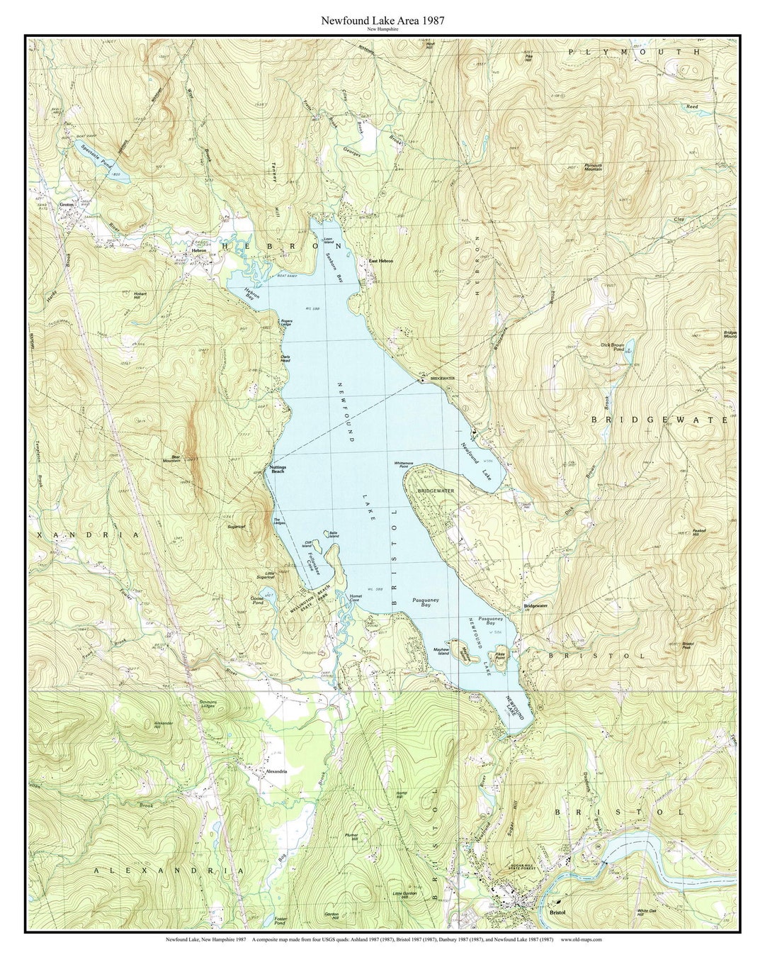Newfound Lake Area - 1987 Old Topographic Map by USGS Custom Composite ...