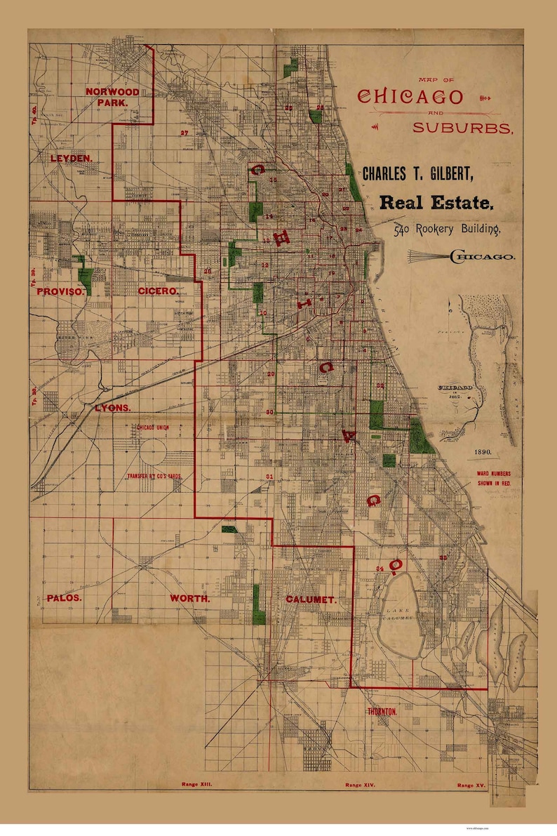 Chicago 1890 Illinois Gilbert Suburbs Old Map Reprint - Etsy