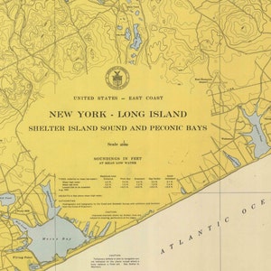 Shelter Island Sound & Peconic Bays NY 1952 Nautical Map - Reprint ...
