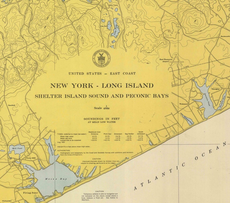 Shelter Island Sound & Peconic Bays NY 1952 Nautical Map - Reprint ...