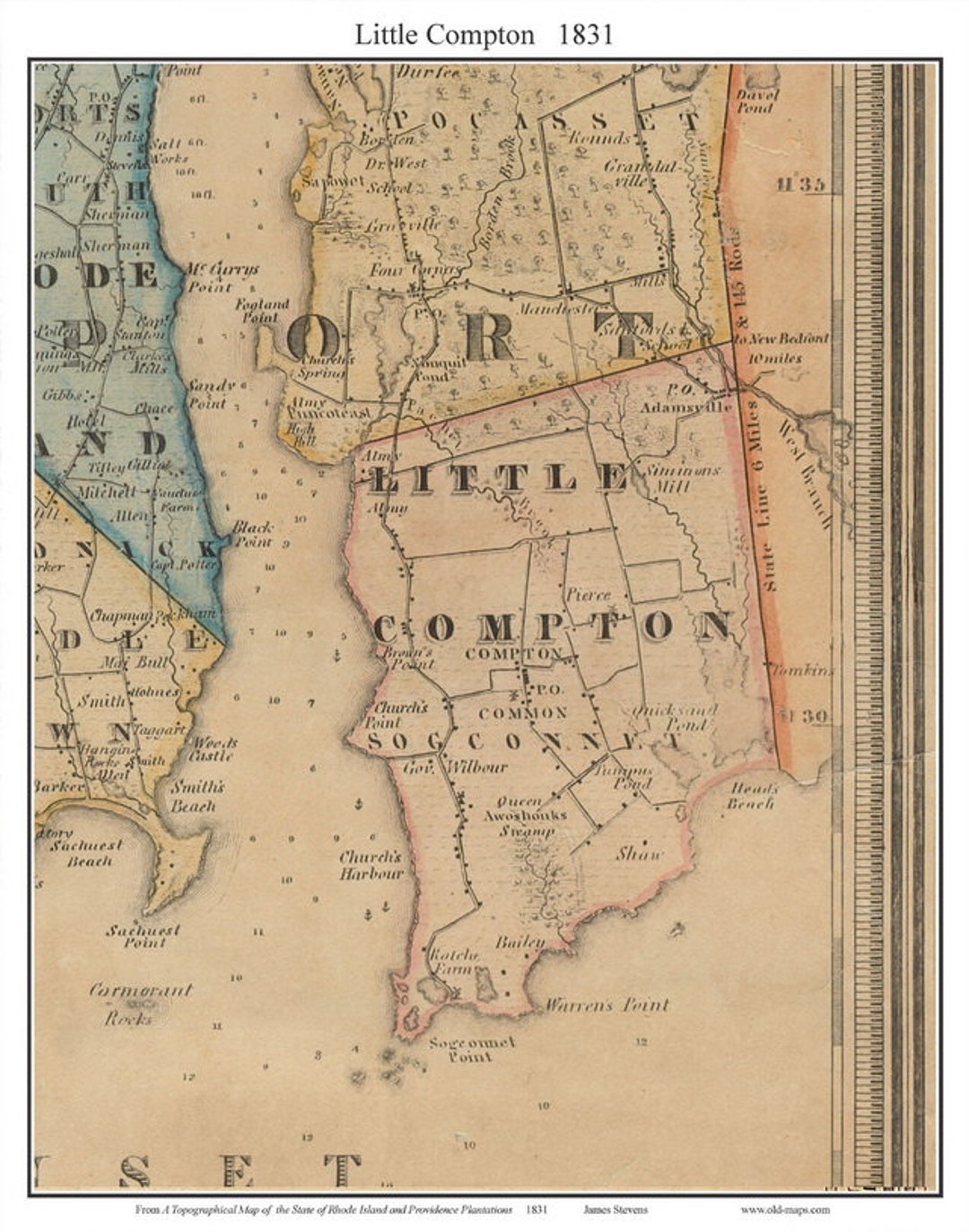 Little Compton 1831 Old Town Map - Rhode Island Reprint State RI TM - Etsy