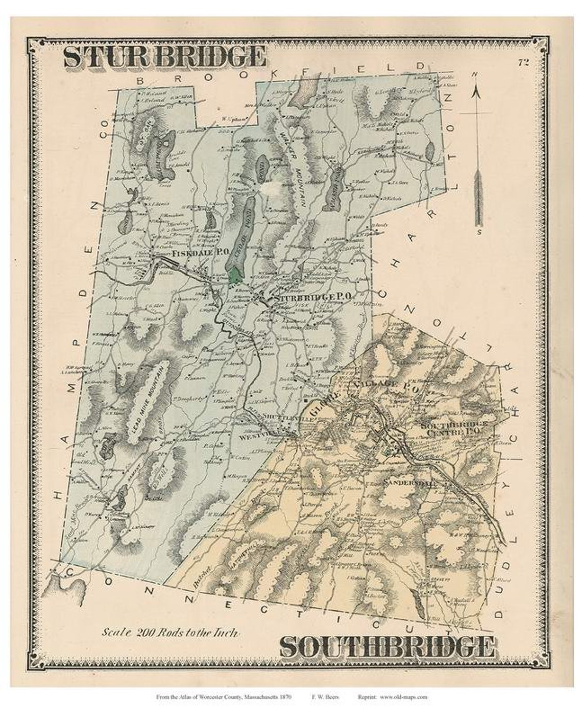 Sturbridge & Southbridge 1870 Old Town Map With Homeowner | Etsy
