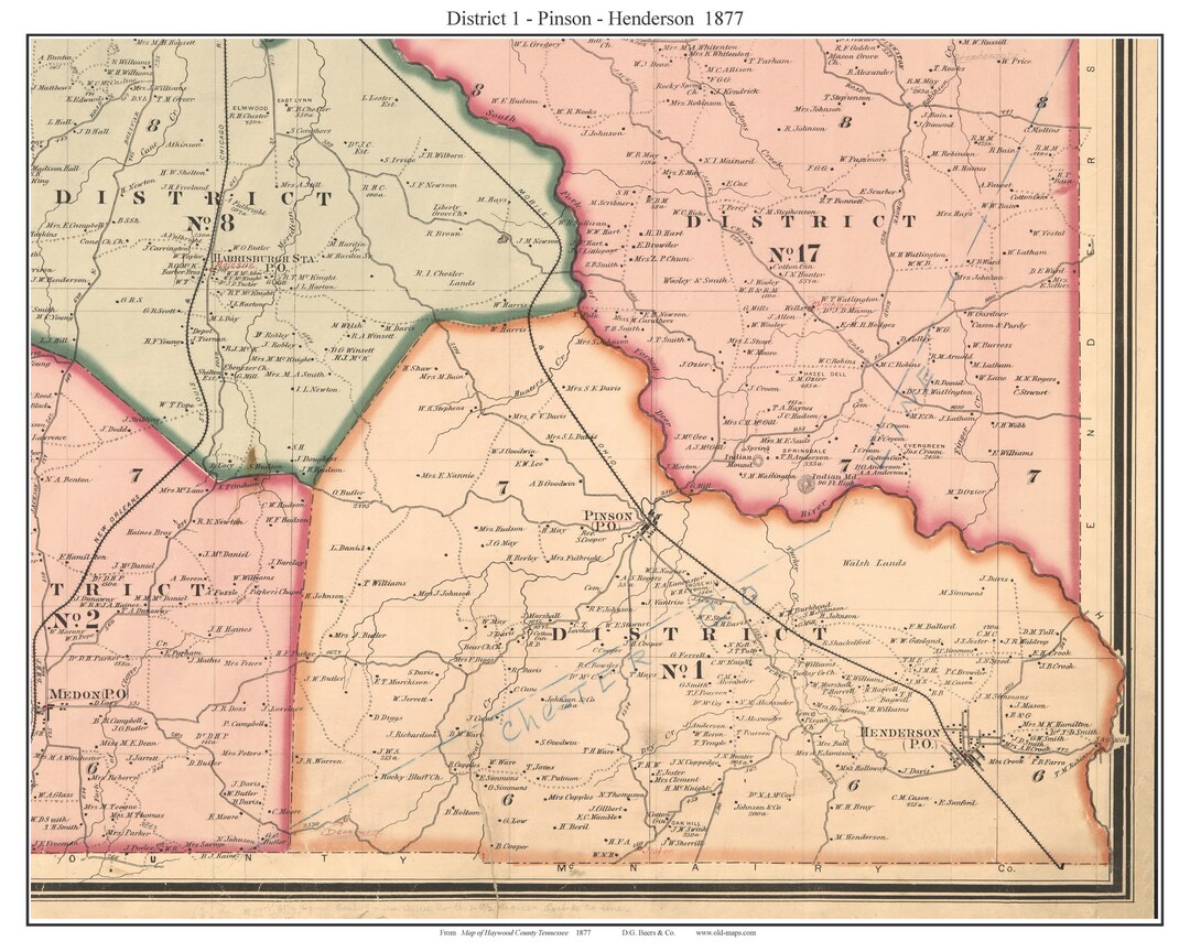 District 1 Pinson - Henderson 1877 Old Town Map With Homeowner Names ...