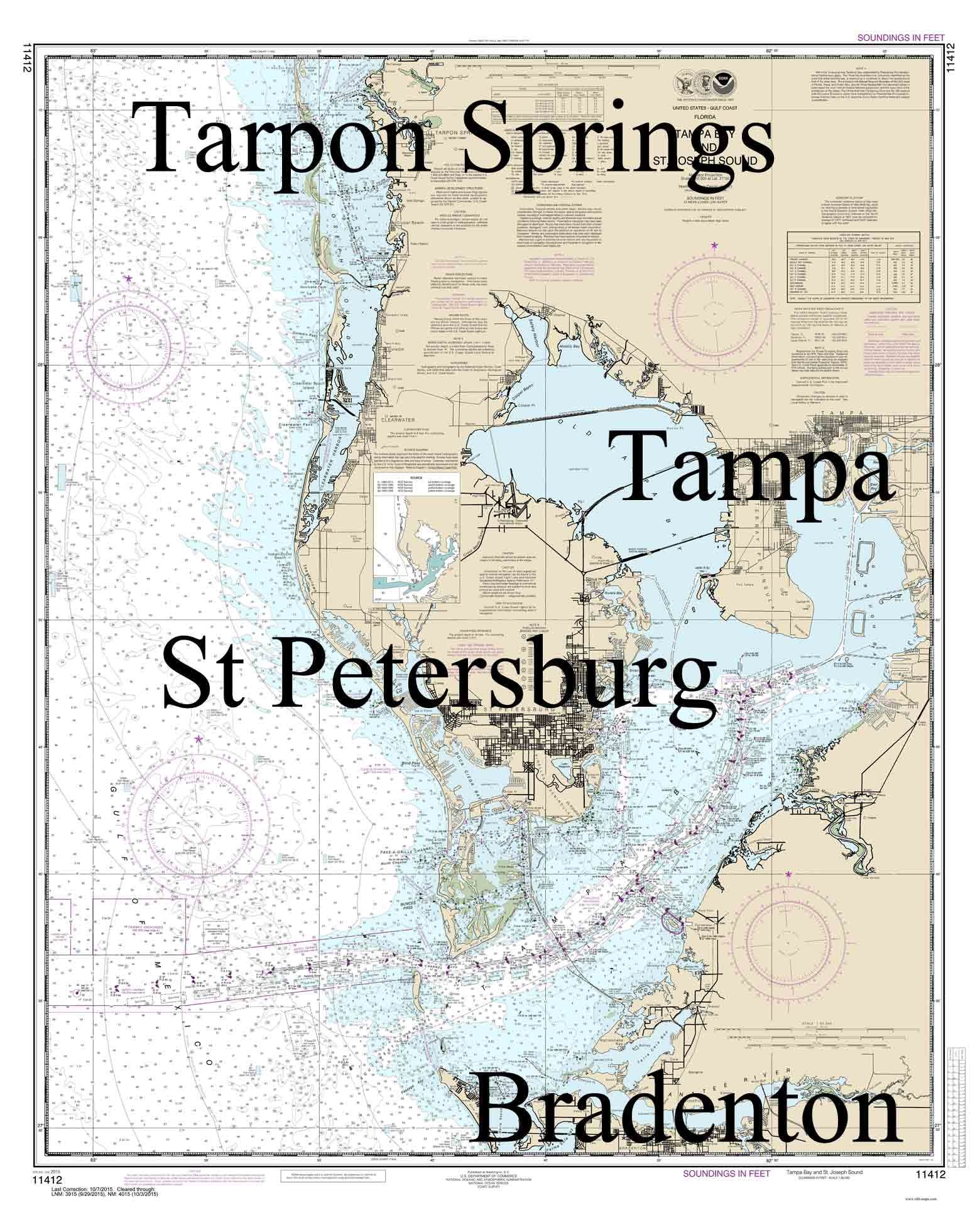 Tampa Bay to St Joseph Sound 1928 Nautical Map Tarpon Springs | Etsy