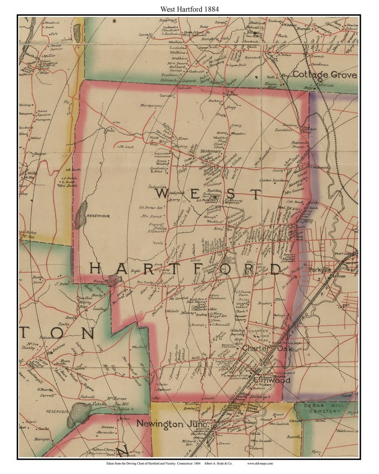 West Hartford 1884 Old Town Map With Homeowner Names Connecticut ...