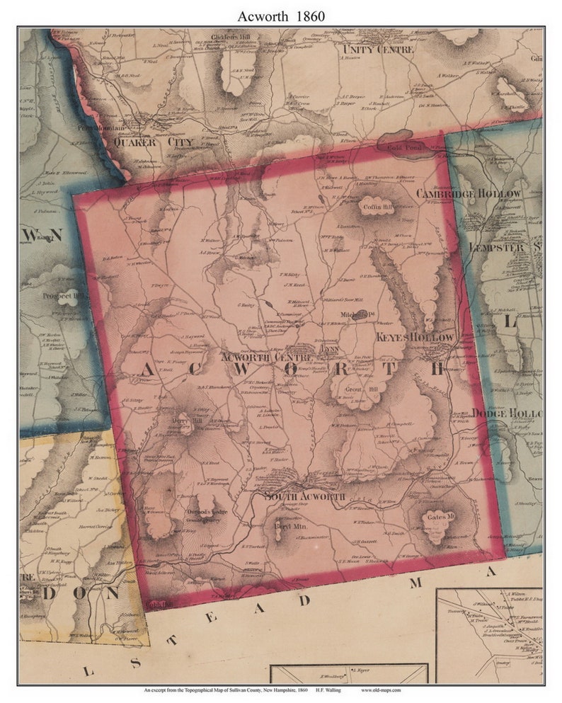 Acworth 1860 Old Town Map With Homeowner Names New Hampshire - Etsy