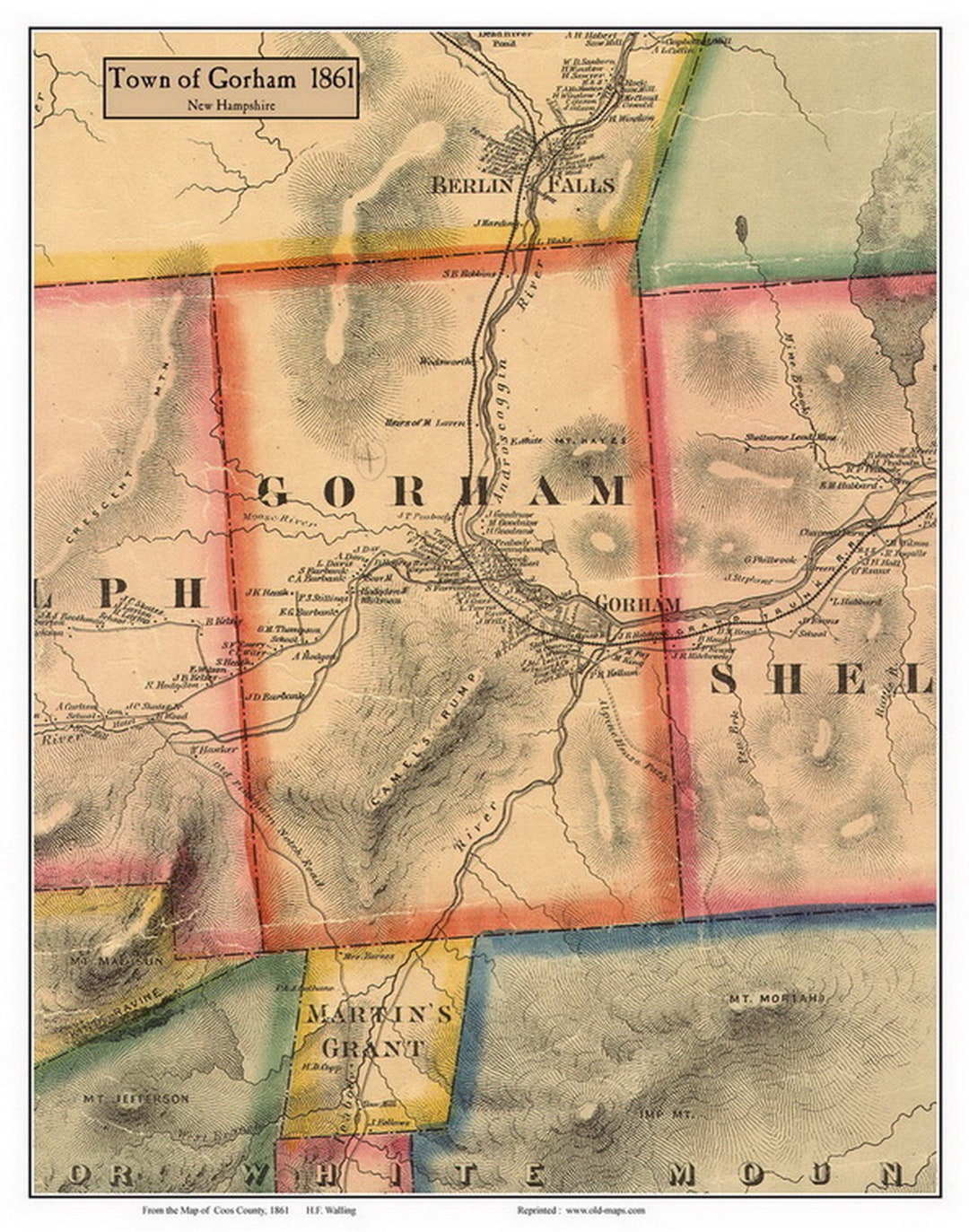 Gorham 1861 Old Town Map With Homeowner Names New Hampshire - Etsy