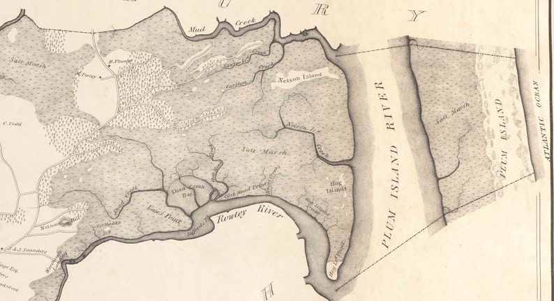 Rowley 1830 Old Town Map Homeowner Names Massachusetts - Etsy