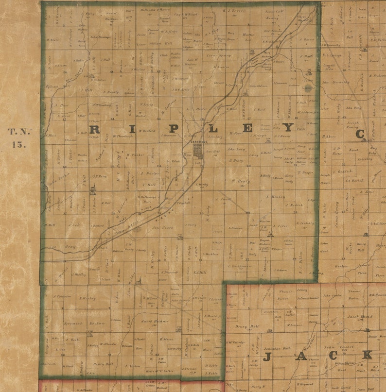 Rush County Indiana 1856 Old Wall Map Reprint With Landowner - Etsy