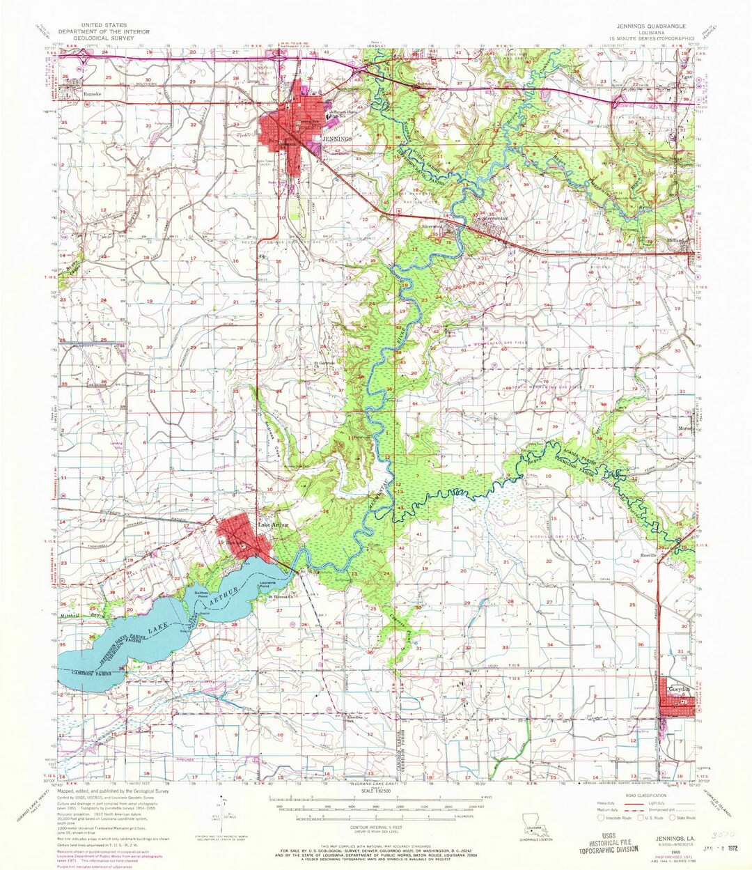 Jennings 1955 1972 Old Topo Map Lake Arthur Gueydan - Etsy
