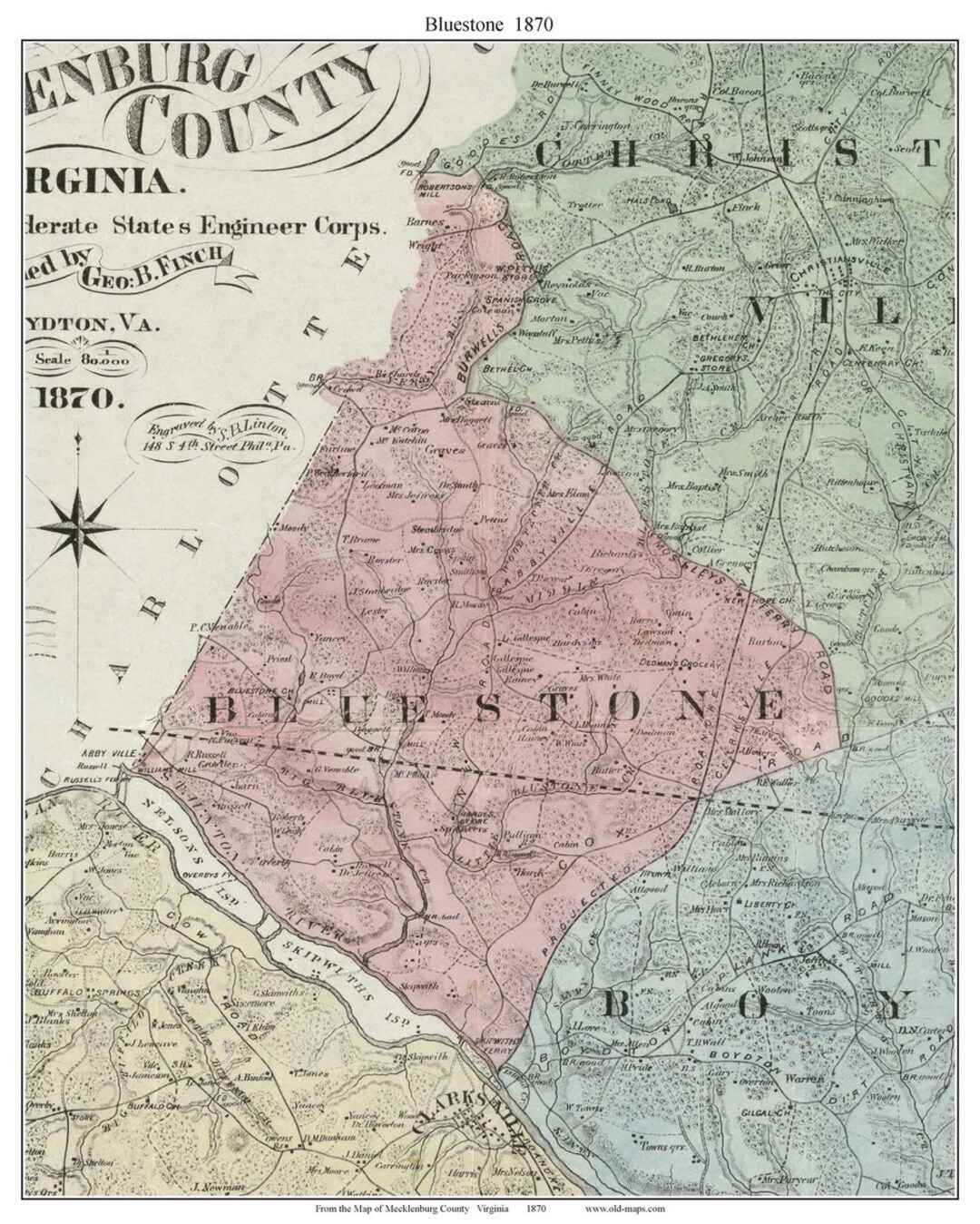 Bluestone 1870 Old Town Map With Homeowner Names - Reprint Genealogy ...