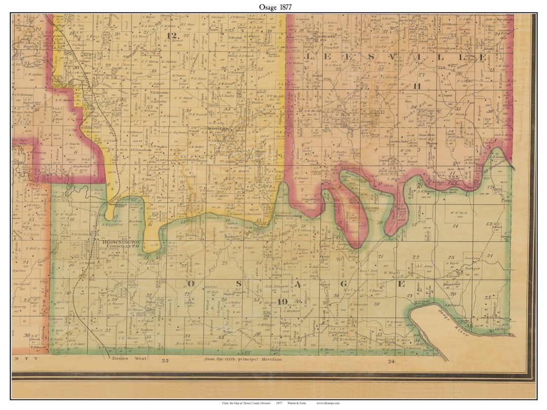 Osage 1877 Old Town Map With Homeowner Names - Brownington, Consville ...