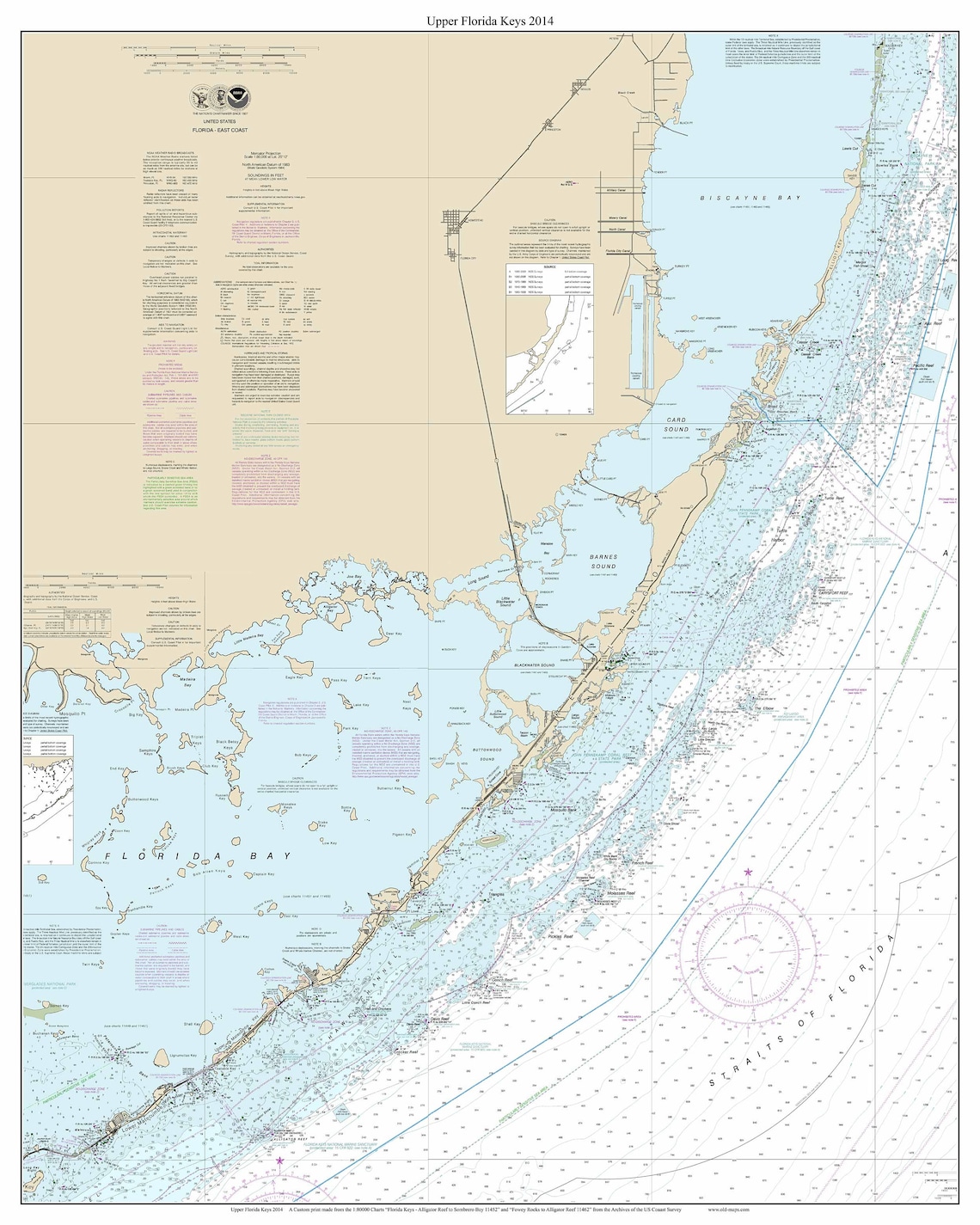 Upper Florida Keys 2014 Nautical Map Florida Custom Print - Etsy