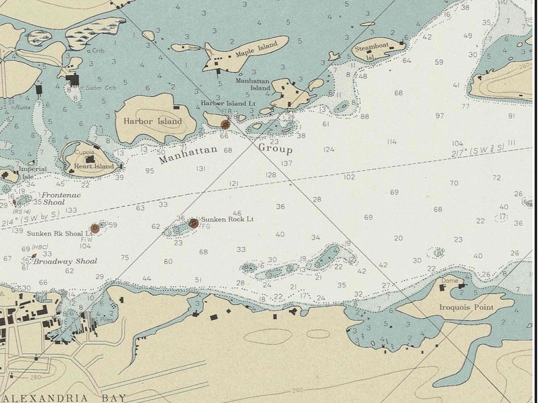 Alexandria Bay 1946 Nautical Chart Custom St Lawrence River Great Lakes ...
