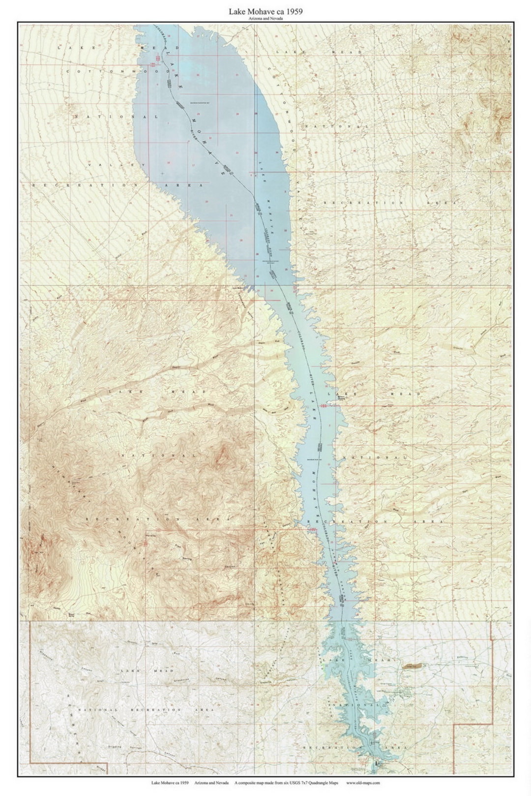 Lake Mohave 1959 Old Topographic Map USGS Custom Composite Reprint ...