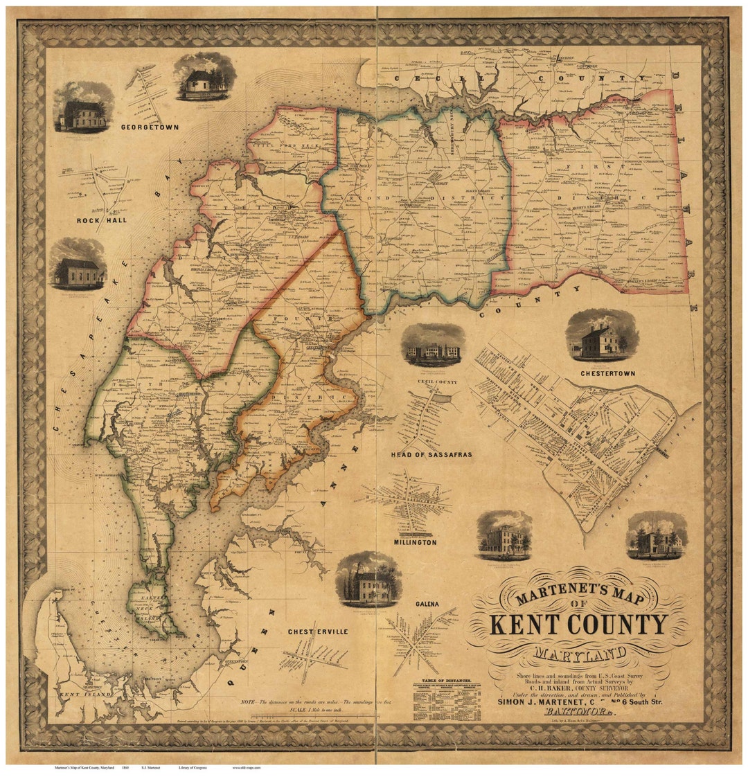 Kent County, Maryland 1860 by Simon J. Martenet- Old Wall Map Reprint ... Kent County, Maryland 1860 by Simon J. Martenet- Old Wall Map Reprint ...