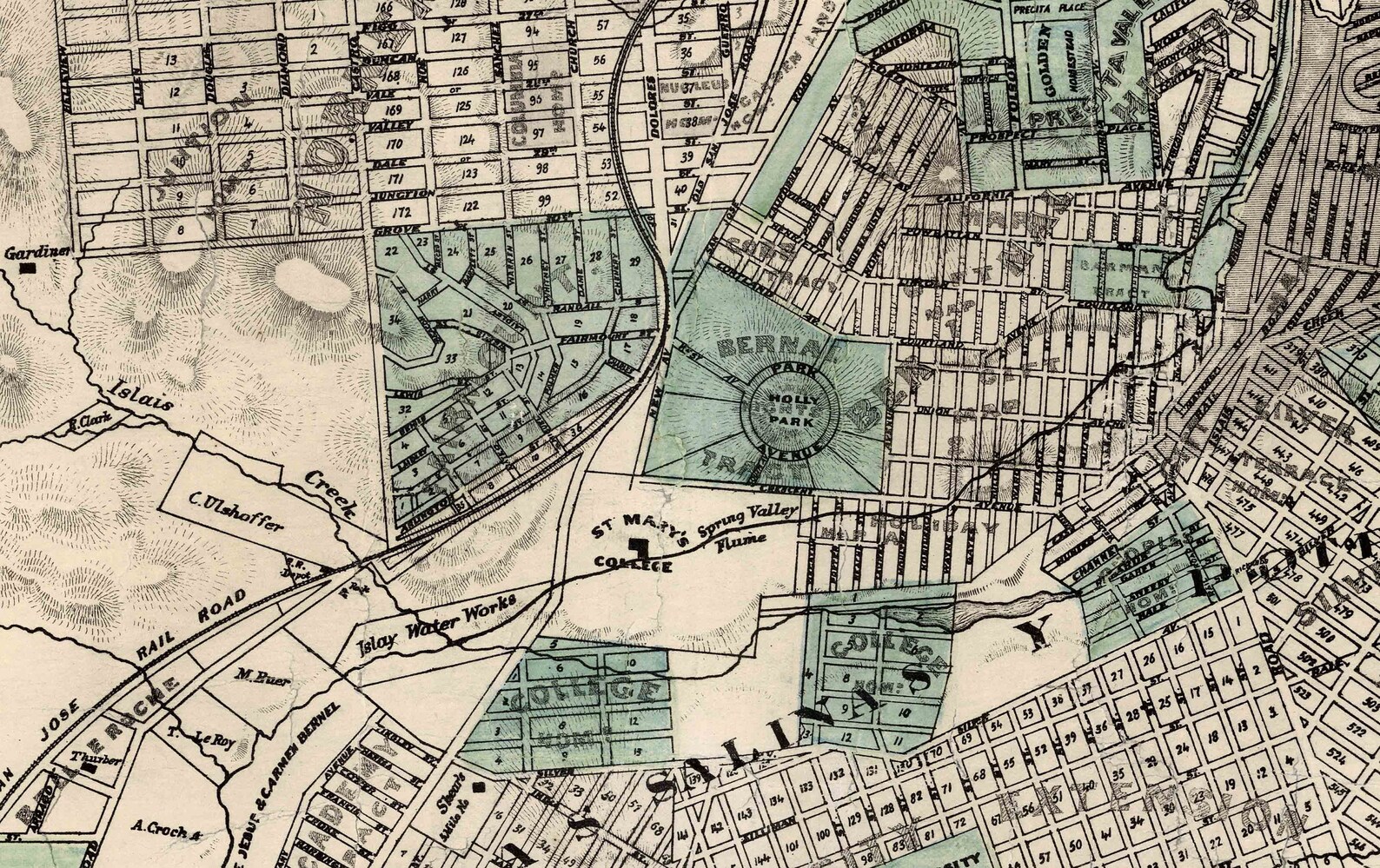 San Francisco Peninsula 1869 Old Survey Map - Some Landowner Names ...