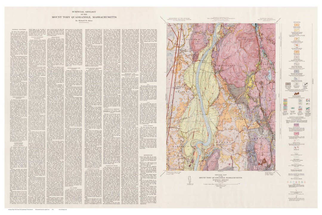 Mount Toby Geologic Map 1951 Old Map Reprint - USGS Map & Text ...
