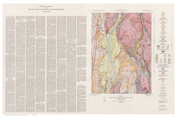 Mount Toby Geologic Map 1951 Old Map Reprint USGS Map & Text | Etsy