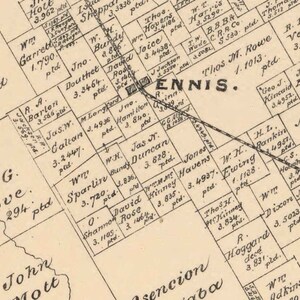 Ellis County, Texas - 1879 - Old Wall Map Reprint With Land Owners ...