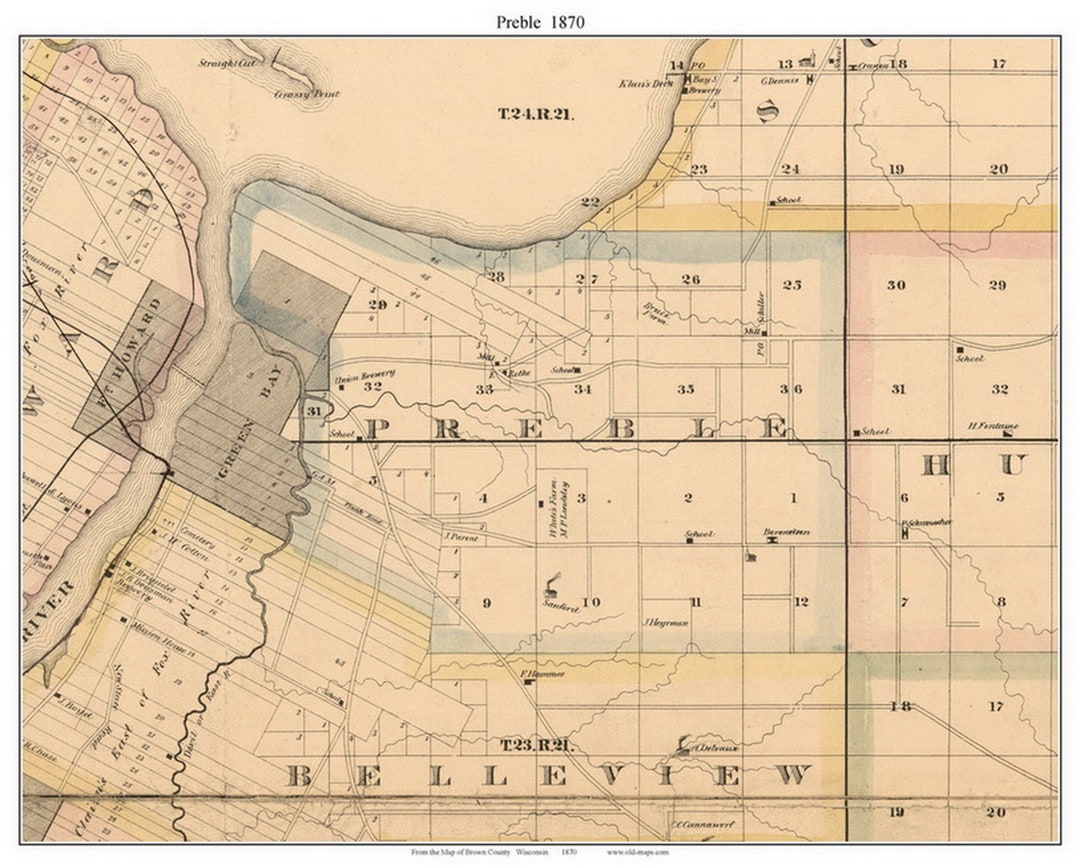 Preble 1870 - Old Town Map With Homeowner Names - Wisconsin - Reprint ...