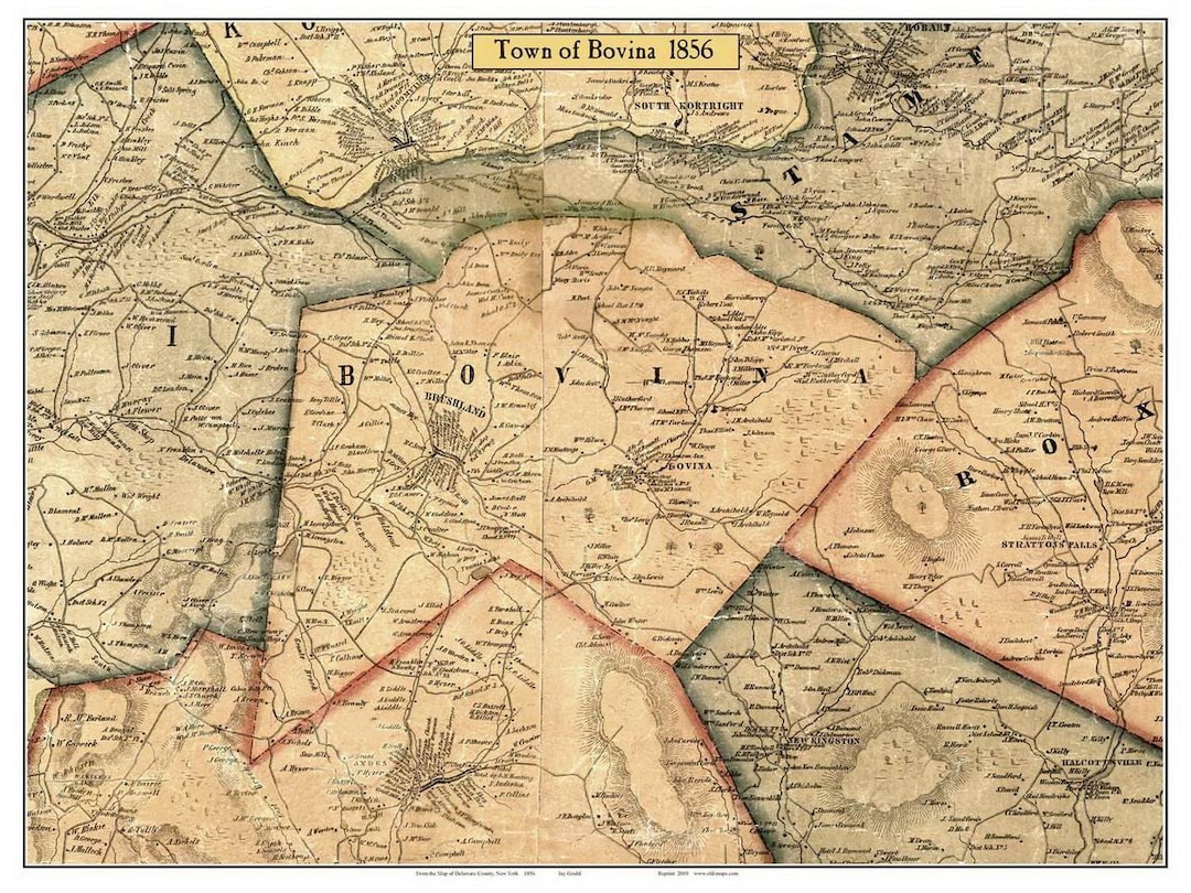 Bovina 1856 Old Town Map With Homeowner Names New York - Reprint ...