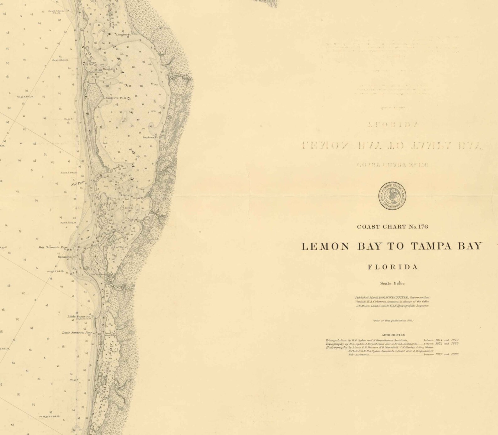 Lemon Bay to Tampa Bay 1895 Nautical Map Reprint Florida | Etsy