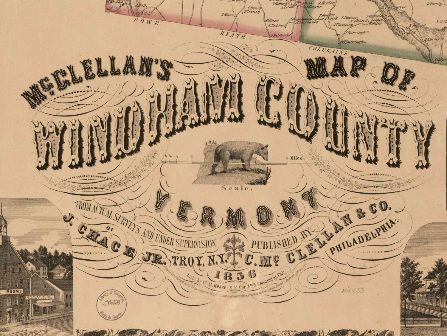 Windham County Vermont 1856 Old Wall Map Reprint With | Etsy