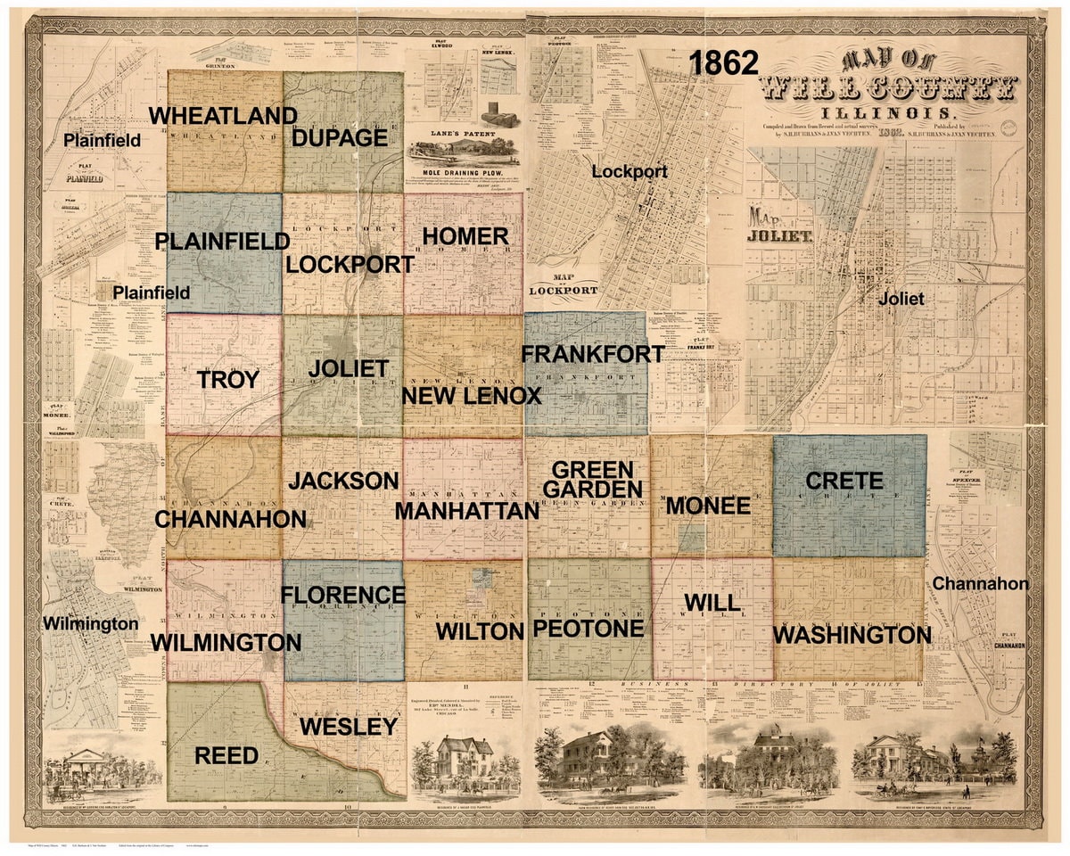 Will County Illinois 1862 Old Wall Map Reprint With Homeowner | Etsy
