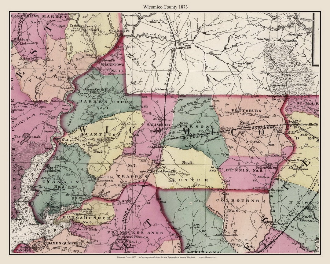 Wicomico County 1873 Custom Map Maryland State Atlas - Etsy